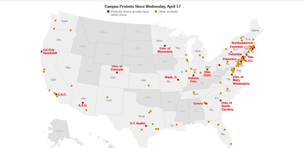 map of campus protests full - Straturka